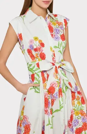 MILLY Jules Paris Bouquet Belted Midi Dress