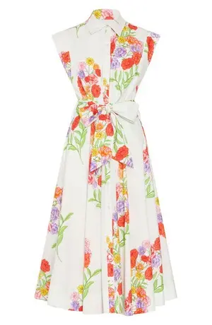 MILLY Jules Paris Bouquet Belted Midi Dress