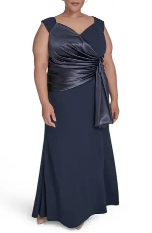 Eliza J Mixed Media Gown With Draped Detail