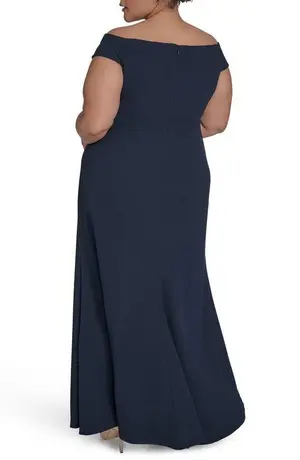 Eliza J Mixed Media Gown With Draped Detail