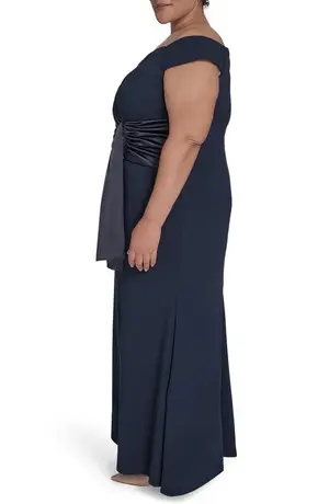 Eliza J Mixed Media Gown With Draped Detail