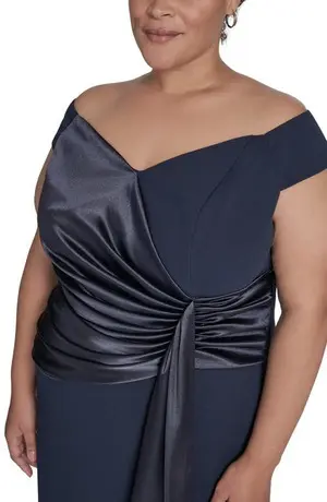 Eliza J Mixed Media Gown With Draped Detail