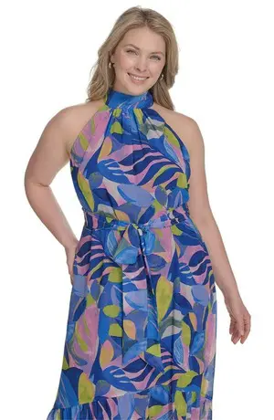 Eliza J Sleeveless High-neck Floral High-low Dress