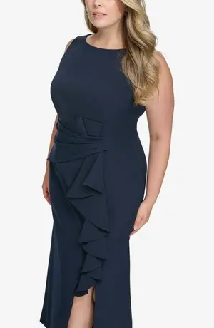 Eliza J Sleeveless Cascade Ruffle Gown