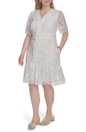 Eliza J Floral Print Fit & Flare Shirtdress