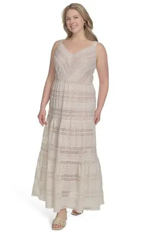 Eliza J Lace Detail Tiered Maxi Dress