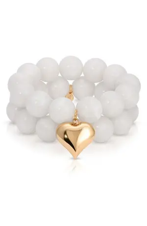 Ettika Beaded Heart Stretch Bracelet - Bone