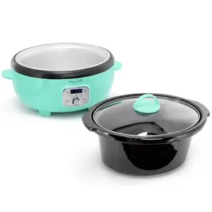 MEGACHEF 6.9 Quart Oval Electric Slow Cooker In Turquoise With Black Pot