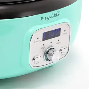 MEGACHEF 6.9 Quart Oval Electric Slow Cooker In Turquoise With Black Pot