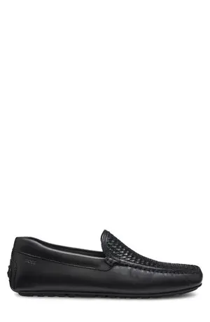 BOSS Noel Woven Leather Moc Toe Loafers - Black