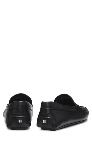 BOSS Noel Woven Leather Moc Toe Loafers - Black