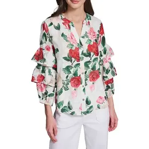 Karl Lagerfeld Paris Rose Print Ruffle Top