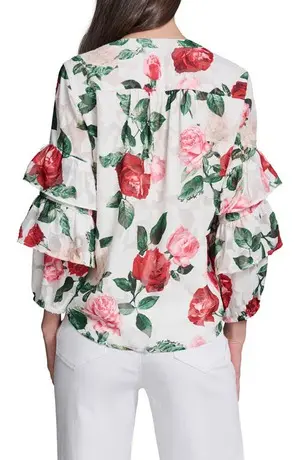 Karl Lagerfeld Paris Rose Print Ruffle Top