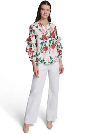 Karl Lagerfeld Paris Rose Print Ruffle Top