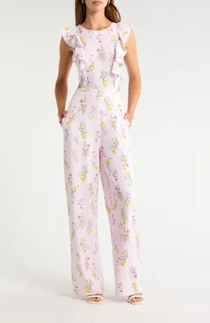 SUGARLIPS Floral Print Ruffle Jumpsuit - Blush-pink