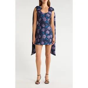 SUGARLIPS Nicole Floral Jacquard Bow Minidress - Navy-multi