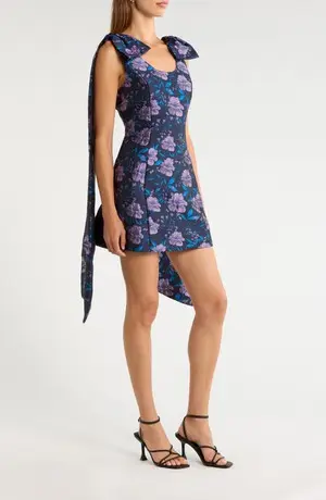 SUGARLIPS Nicole Floral Jacquard Bow Minidress