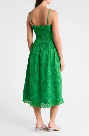 SUGARLIPS Selry Eyelet Palm Midi Sundress