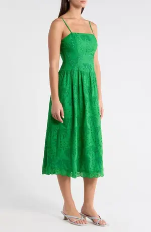SUGARLIPS Selry Eyelet Palm Midi Sundress