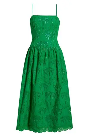 SUGARLIPS Selry Eyelet Palm Midi Sundress