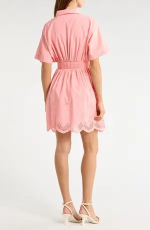 SUGARLIPS Sammie Pleated Eyelet Cotton Shirtdress - Blush