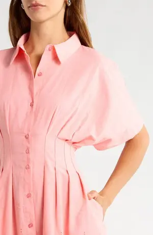 SUGARLIPS Sammie Pleated Eyelet Cotton Shirtdress - Blush