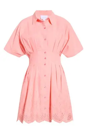 SUGARLIPS Sammie Pleated Eyelet Cotton Shirtdress - Blush
