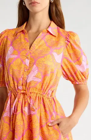 SUGARLIPS Jaidy Floral Cotton Shirtdress - Orange-pinks-multi