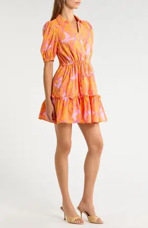 SUGARLIPS Jaidy Floral Cotton Shirtdress - Orange-pinks-multi