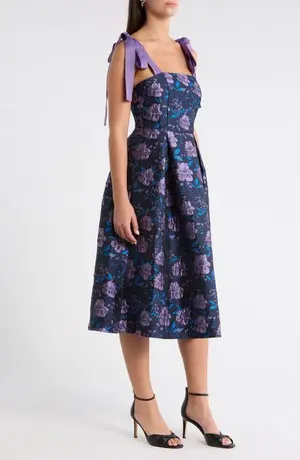 SUGARLIPS Willa Floral Dina Pleated Midi Dress - Navy-multi