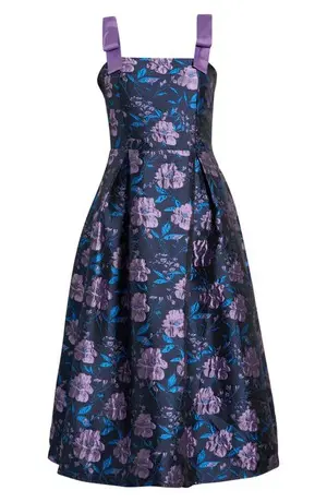 SUGARLIPS Willa Floral Dina Pleated Midi Dress - Navy-multi