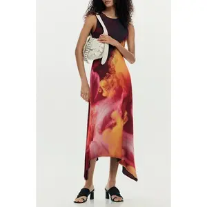 Desigual Sleeveless Floral Print Dress With Handkerchief Hem - Black