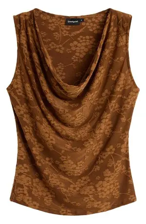 Desigual Sleeveless Cowl Neck Top With Textured Floral Print