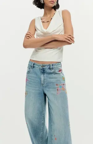 Desigual Embellished Wide Leg Jeans