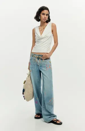 Desigual Embellished Wide Leg Jeans