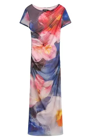 Desigual Short Sleeve Floral Print Ruched Dress
