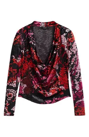 Desigual Floral Print Cowl Neck Long Sleeve Shirt
