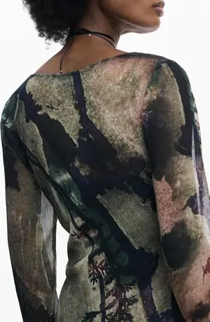 Desigual Abstract Print Long Sleeve Maxi Dress
