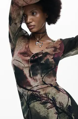 Desigual Abstract Print Long Sleeve Maxi Dress