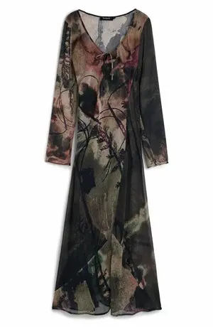 Desigual Abstract Print Long Sleeve Maxi Dress