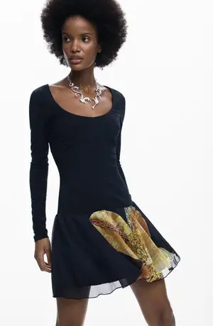 Desigual Floral Motif Long Sleeve Minidress