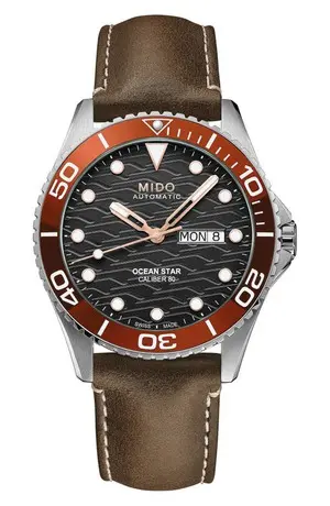 MIDO Ocean Star 200c Automatic Leather Strap Watch