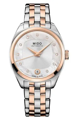 MIDO Belluna Royal Lady Two-tone Mother-of-pearl & Diamond Automatic Bracelet Watch - Silver