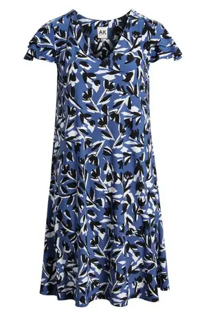 Anne Klein Abstract Floral Print V-neck Flutter Sleeve Dress