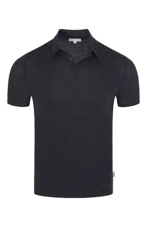 Onia Linen Sweater Short Sleeve Polo - Midnight