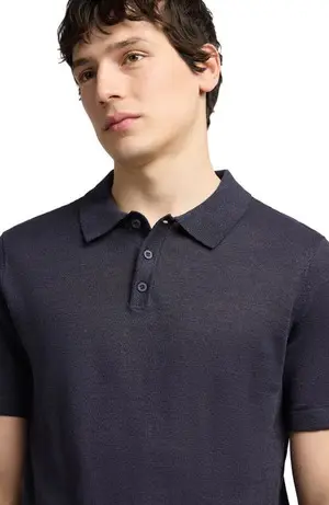 Onia Linen Sweater Short Sleeve Polo - Midnight