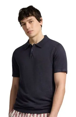 Onia Linen Sweater Short Sleeve Polo - Midnight