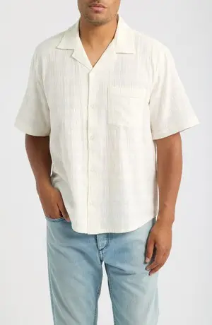 CORRIDOR Washed Dobby Check Cotton Seersucker Camp Shirt - White