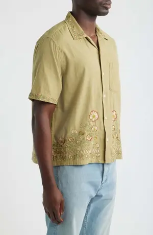 CORRIDOR Augusta Embroidered Short Sleeve Shirt - Olive