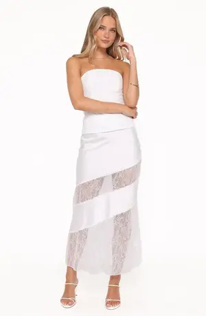 PETAL & PUP Lace & Satin Maxi Skirt - White